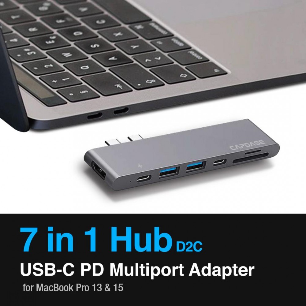 Capdase 7 in 1 Hub D2C Macbook 12 and USB C PD Computer (Space Grey/Black)