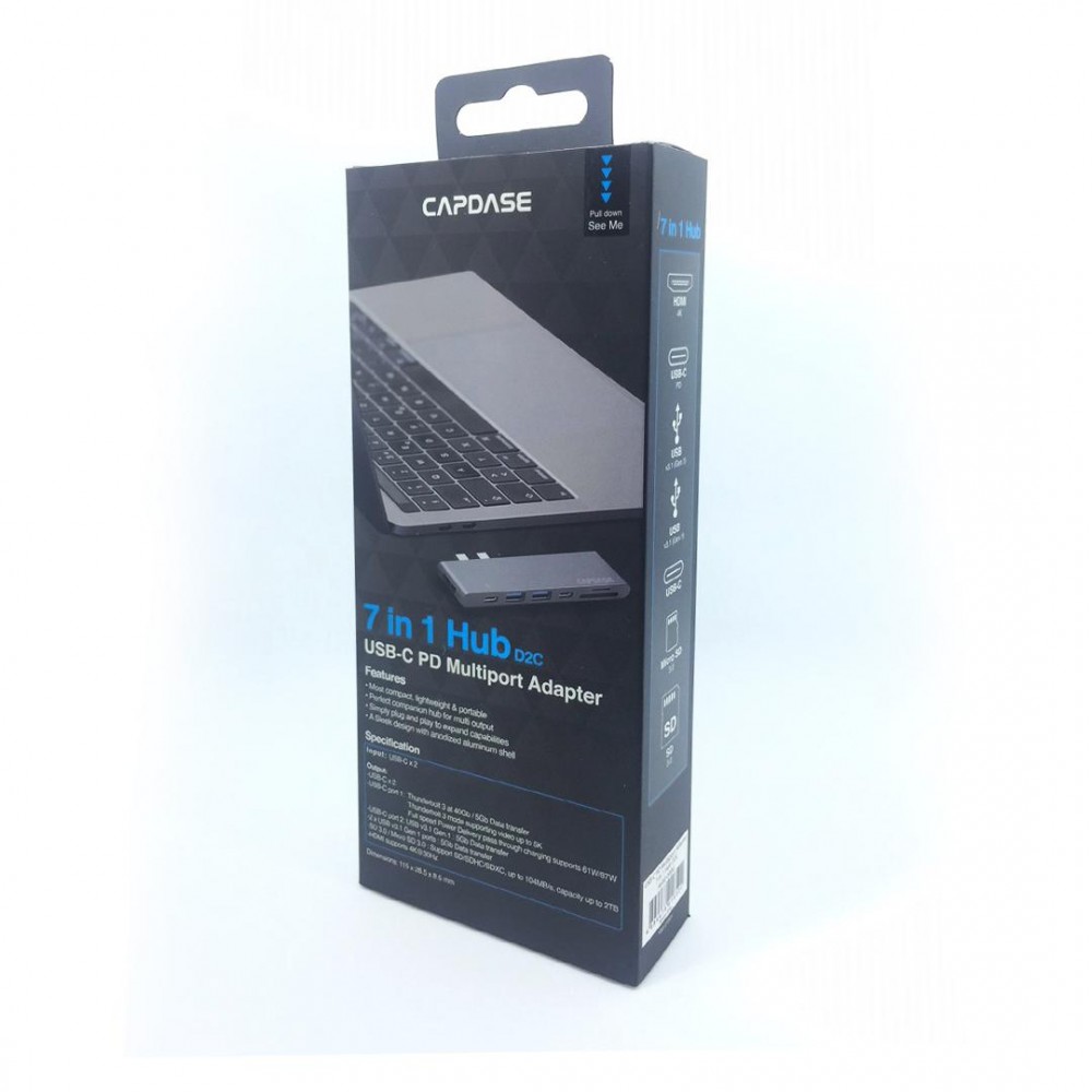 Capdase 7 in 1 Hub D2C Macbook 12 and USB C PD Computer (Space Grey/Black)