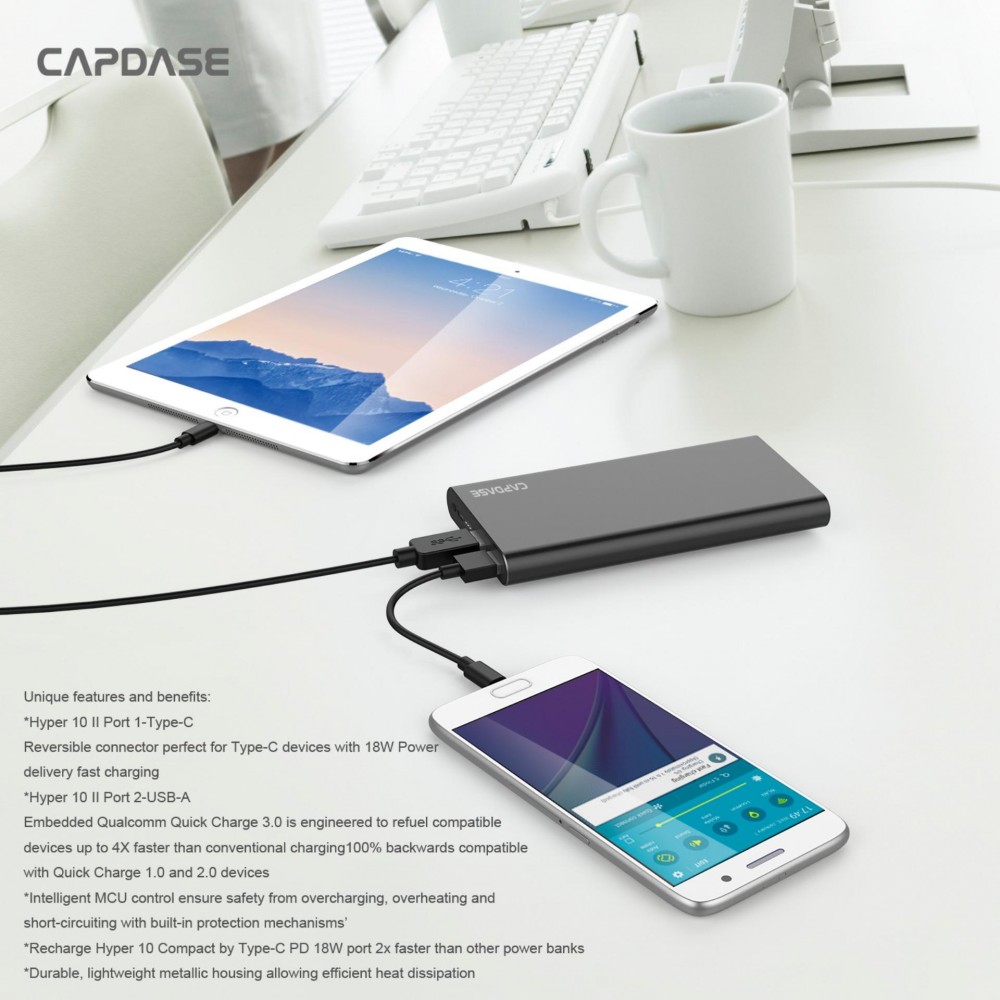 Capdase Hyper10 II QC3.0 + TYPE C PD Power Bank with QC 3.0 Quick ...